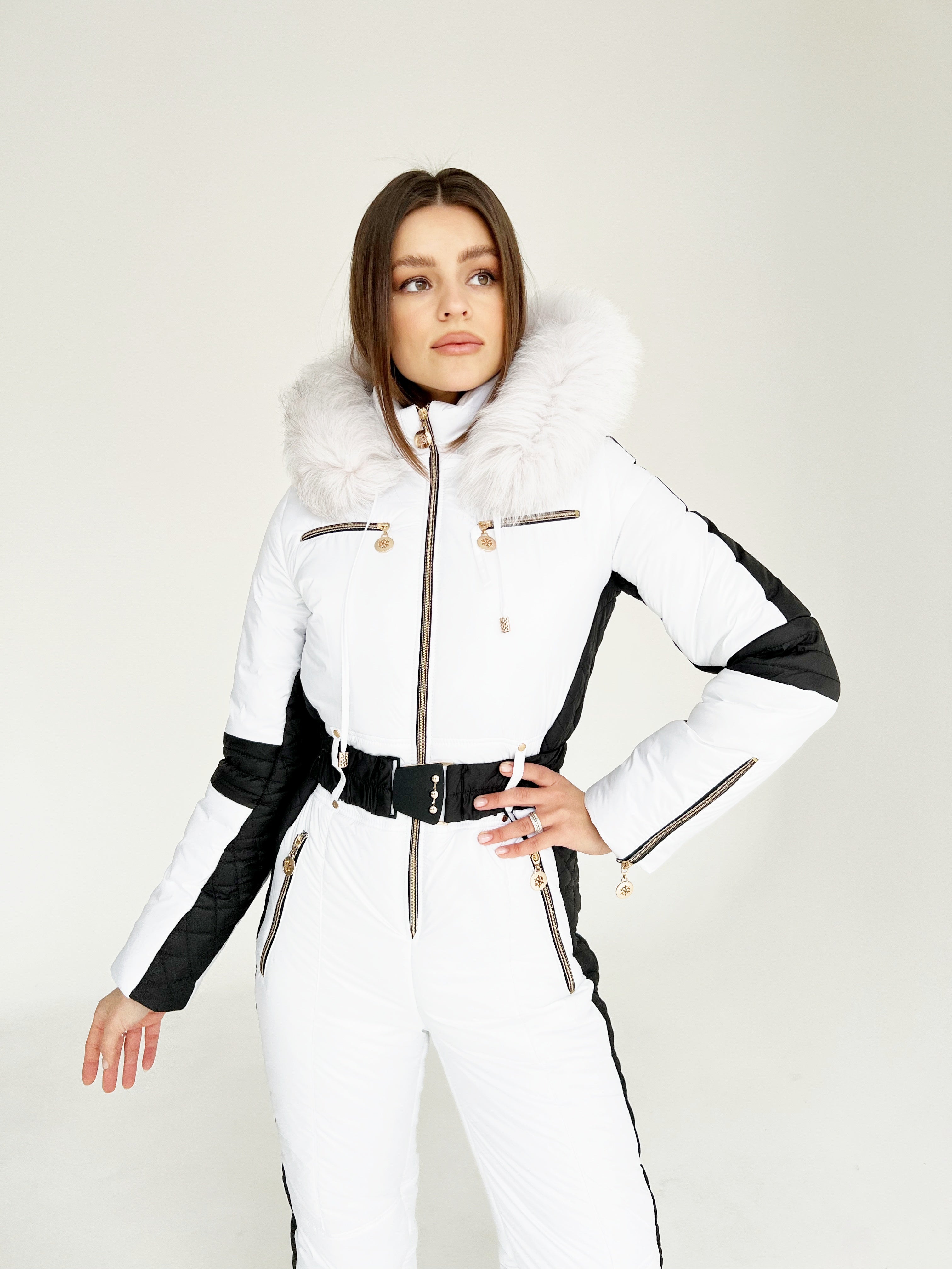 Women's Ski Suit One Piece | DENALI - WHITE - BLACK | Ski & Snowboard ...